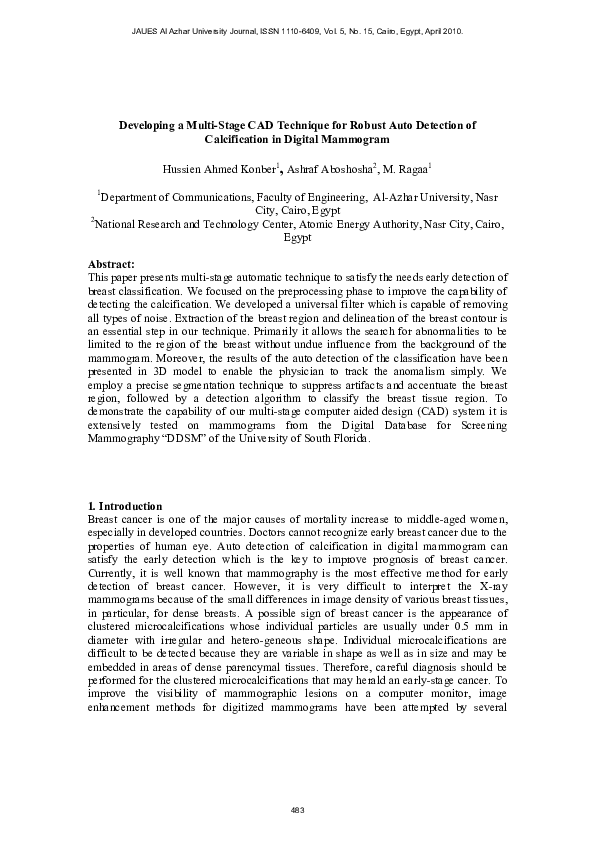 Pdf Developing A Multi Stage Cad Technique For Robust Auto Detection Of Calcification In
