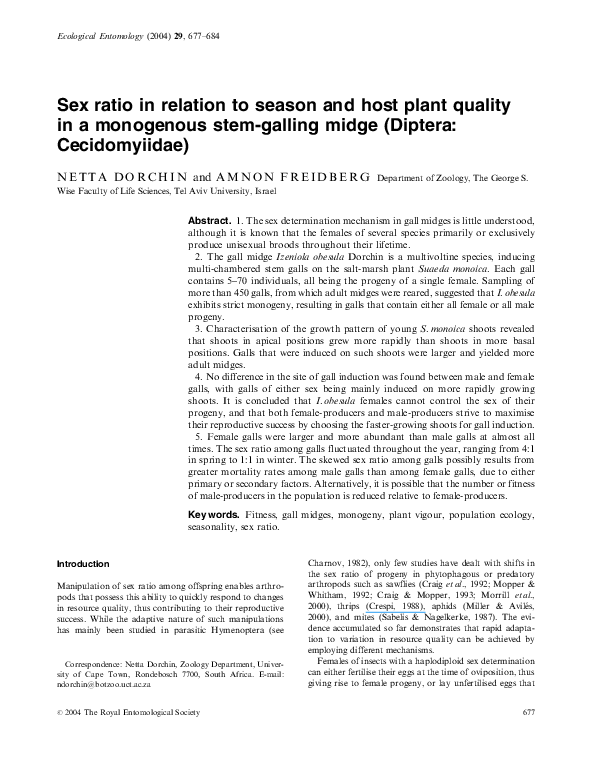 (PDF) Sex ratio in relation to season and host plant quality in a ...