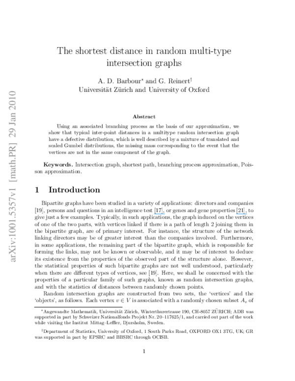 (PDF) The shortest distance in random multi-type intersection graphs