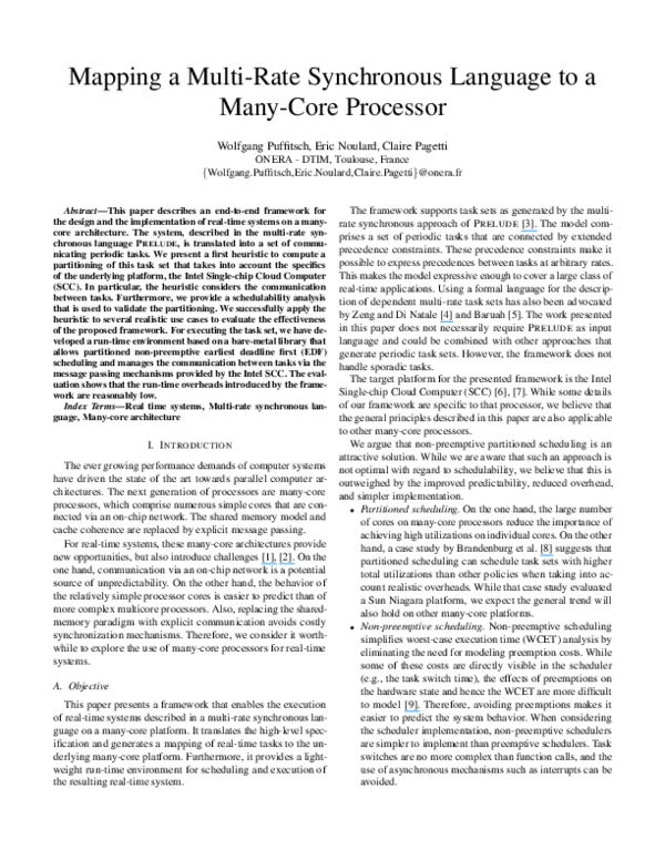 (PDF) Mapping a multi-rate synchronous language to a many-core processor