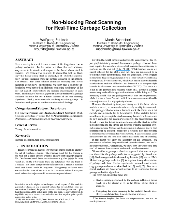 (PDF) Non-blocking root scanning for real-time garbage collection