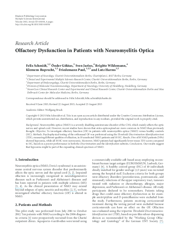 (PDF) Olfactory Dysfunction in Patients with Neuromyelitis Optica