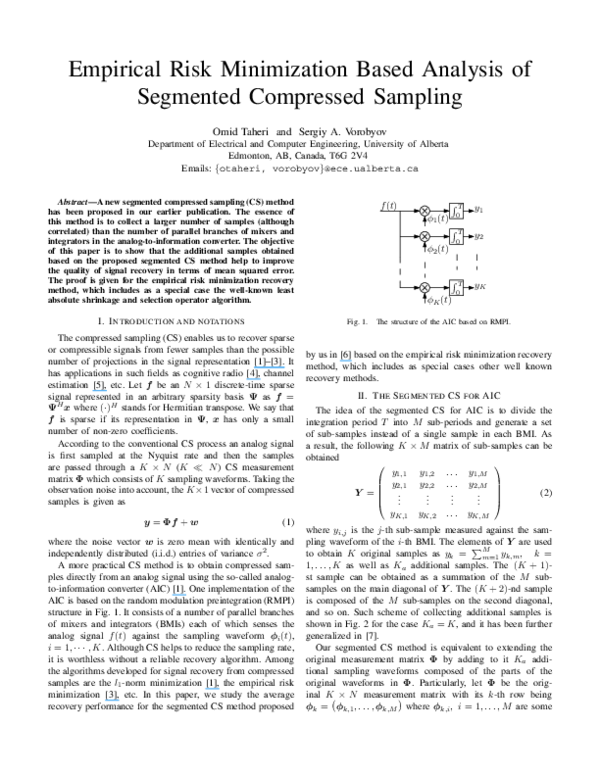 Pdf Empirical Risk Minimization Based Analysis Of Segmented Compressed Sampling