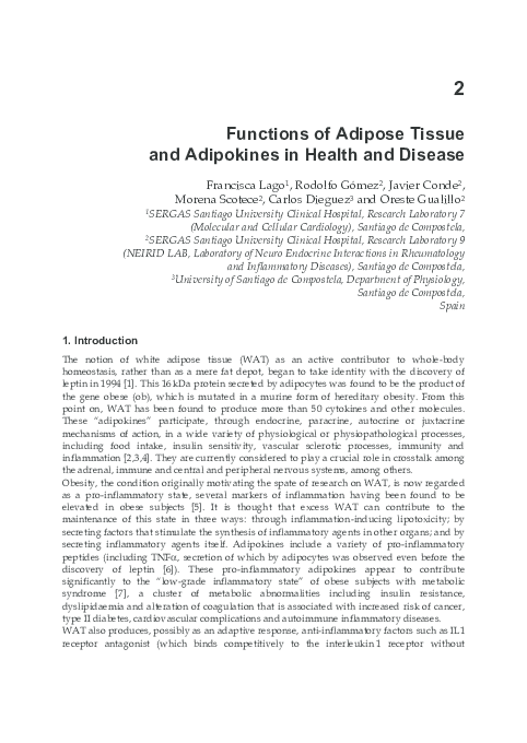 (PDF) Functions of Adipose Tissue and Adipokines in Health and Disease