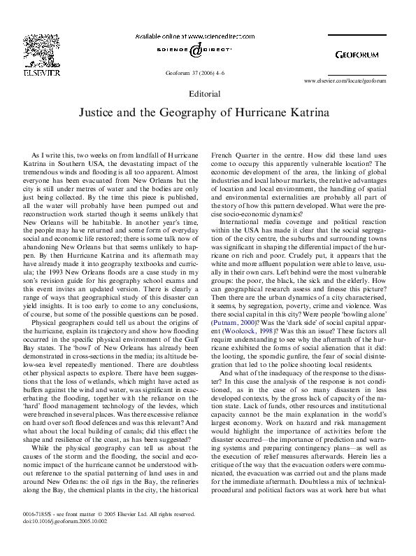 (PDF) Justice and the Geography of Hurricane Katrina