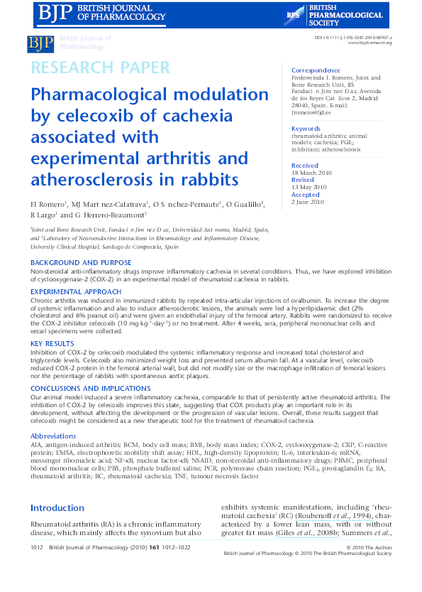 (PDF) Pharmacological modulation by celecoxib of cachexia associated ...
