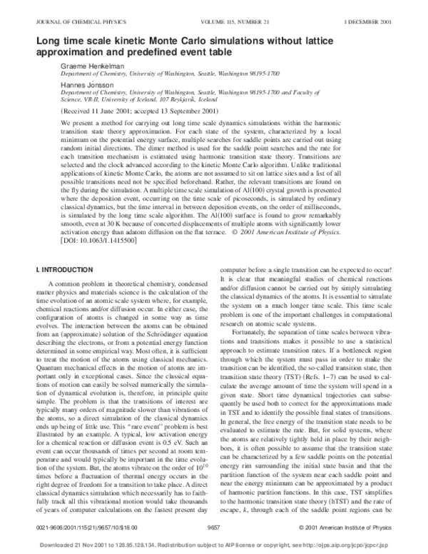 (PDF) Long time scale kinetic Monte Carlo simulations without lattice ...
