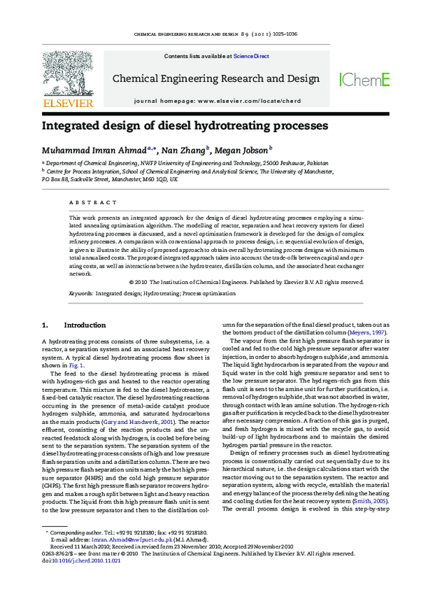 (PDF) Integrated design of diesel hydrotreating processes