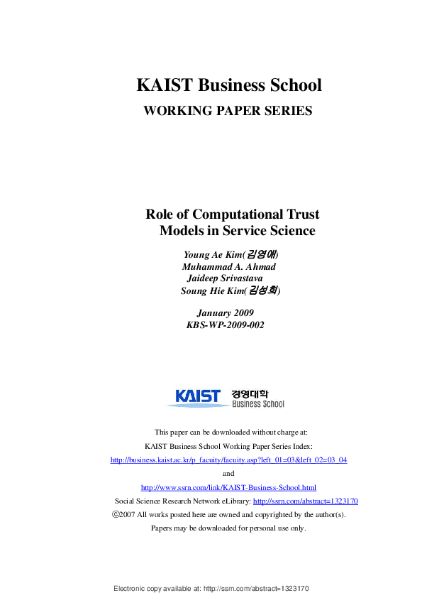 (PDF) Role of Computational Trust Models in Service Science