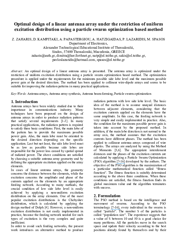 (PDF) Optimal design of a linear antenna array under the restriction of ...
