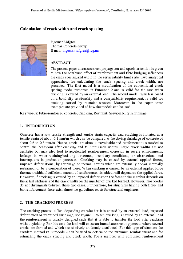 Pdf Calculation Of Crack Width And Crack Spacing