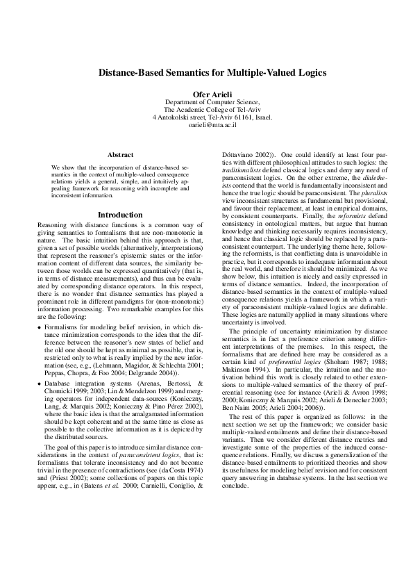 (PDF) Distance-Based Semantics for Multiple-Valued Logics | Ofer Arieli ...