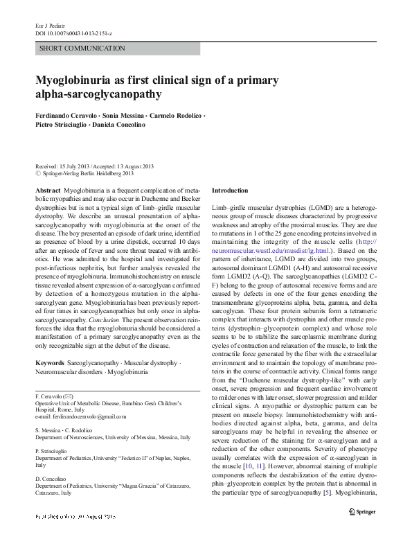 (PDF) Myoglobinuria as first clinical sign of a primary alpha ...