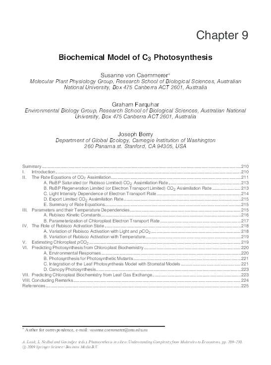(PDF) Biochemical Model of C3 Photosynthesis