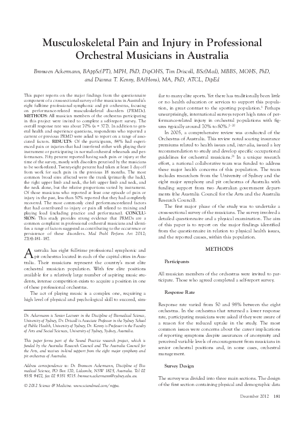 (PDF) Musculoskeletal pain and injury in professional orchestral ...