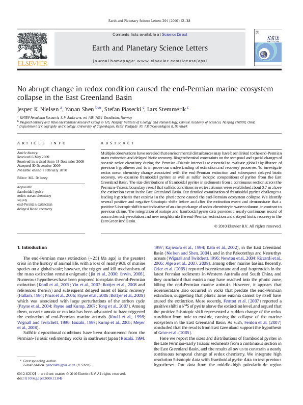 (PDF) No abrupt change in redox condition caused the end-Permian marine ...