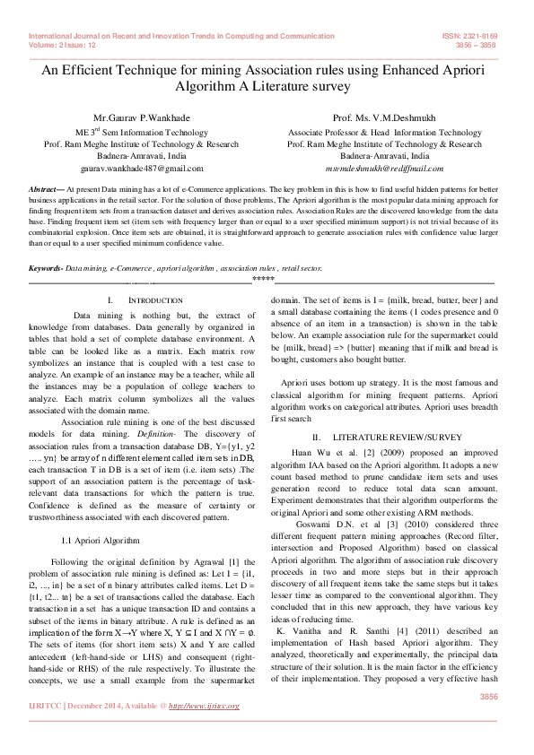 Pdf An Efficient Technique For Mining Association Rules Using