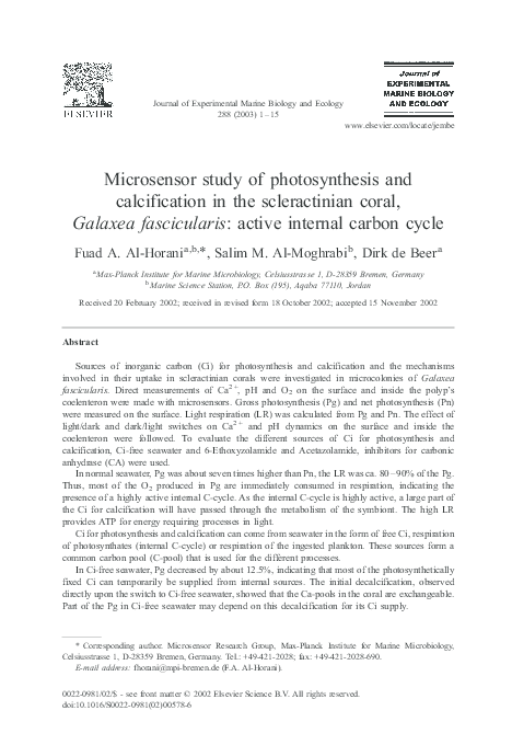 (PDF) Microsensor study of photosynthesis and calcification in the ...