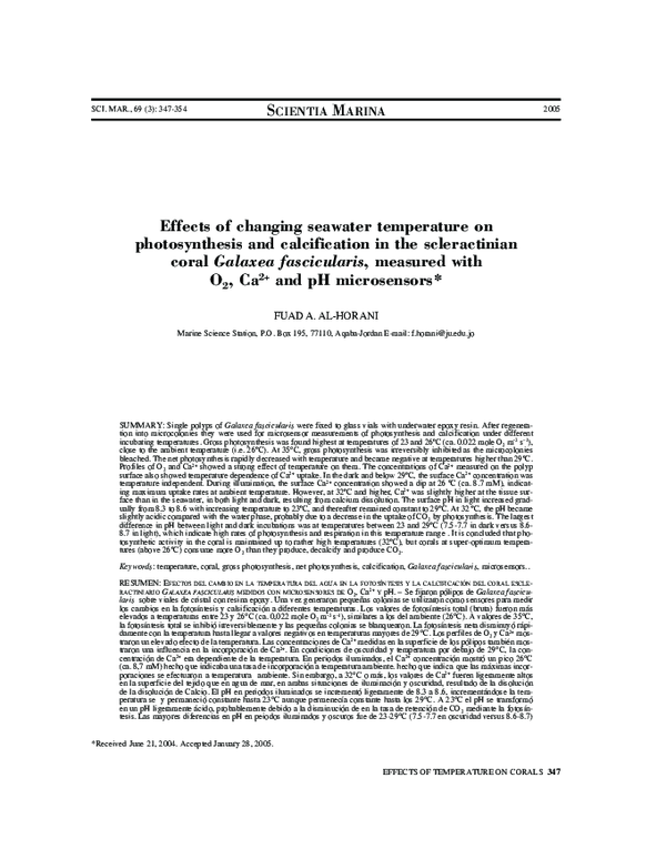 (PDF) Effects of changing seawater temperature on photosynthesis and ...
