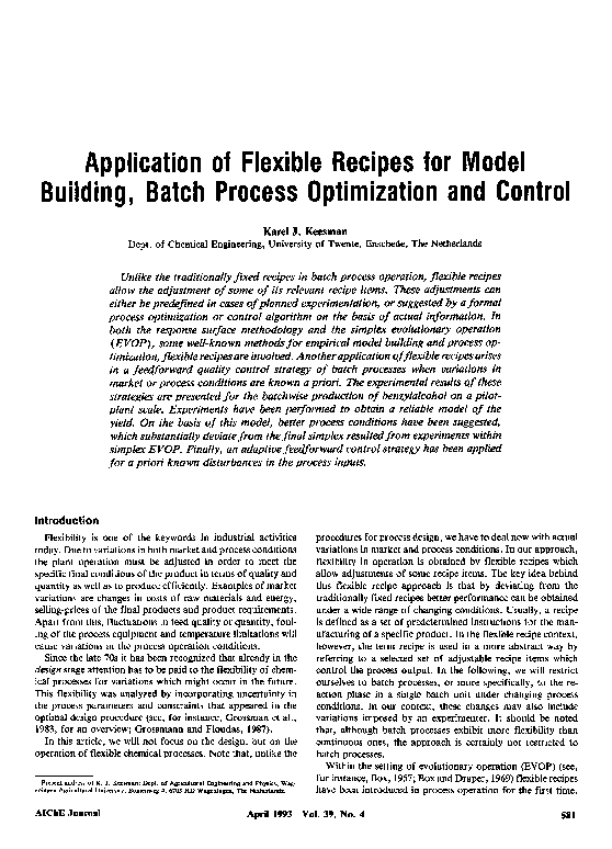 (PDF) Application of flexible recipes for model building, batch process optimization and control
