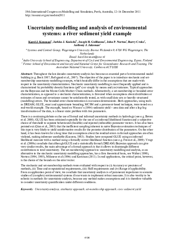 (PDF) Uncertainty modelling and analysis of environmental systems: a river sediment yield example
