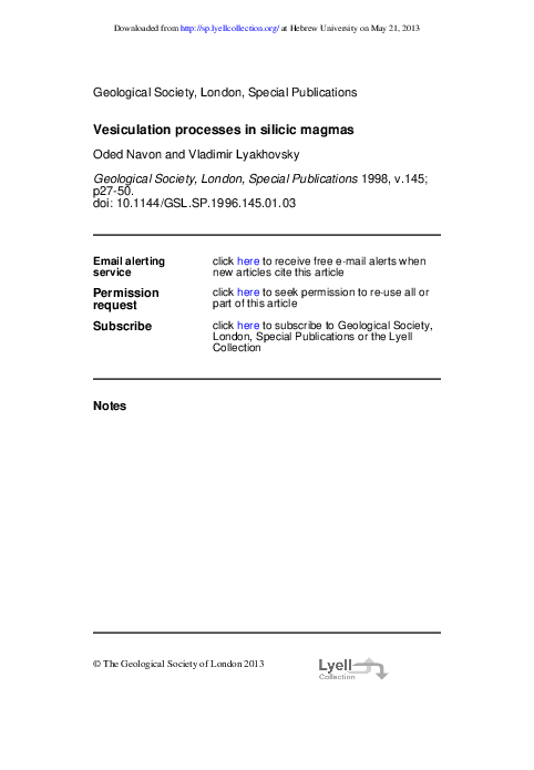 (PDF) Vesiculation processes in silicic magmas