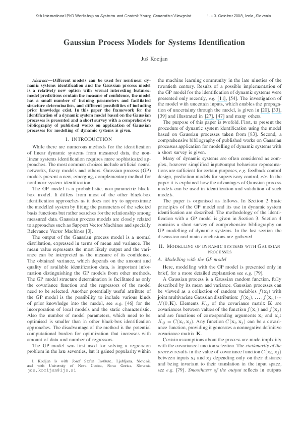 (PDF) Gaussian process models for systems identification