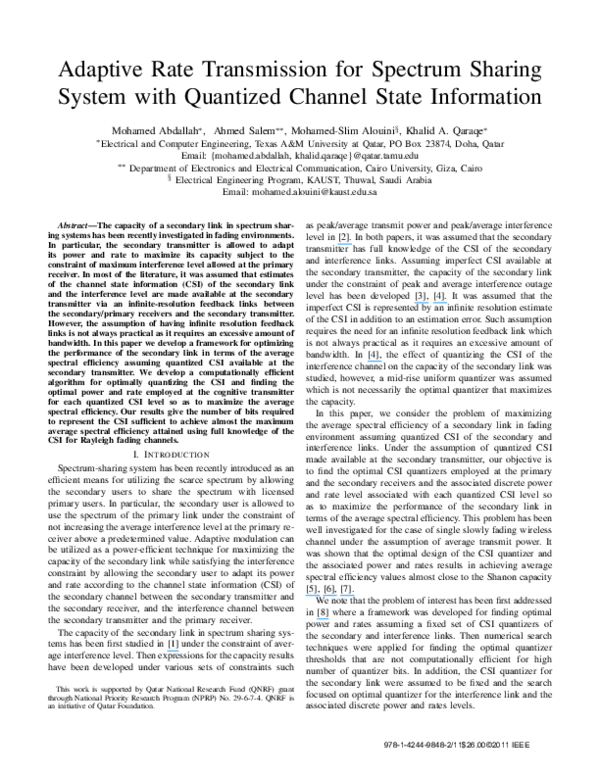 Pdf Adaptive Rate Transmission For Spectrum Sharing System With