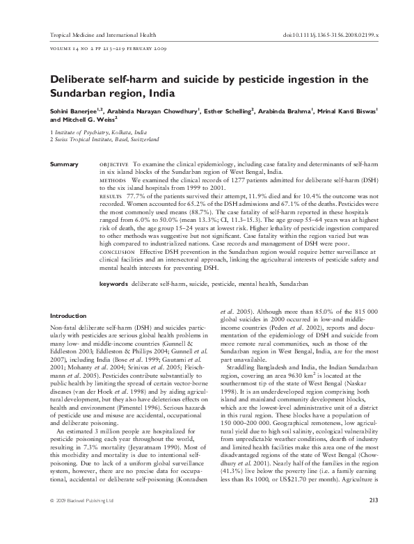 (PDF) Deliberate self-harm and suicide by pesticide ingestion in the ...
