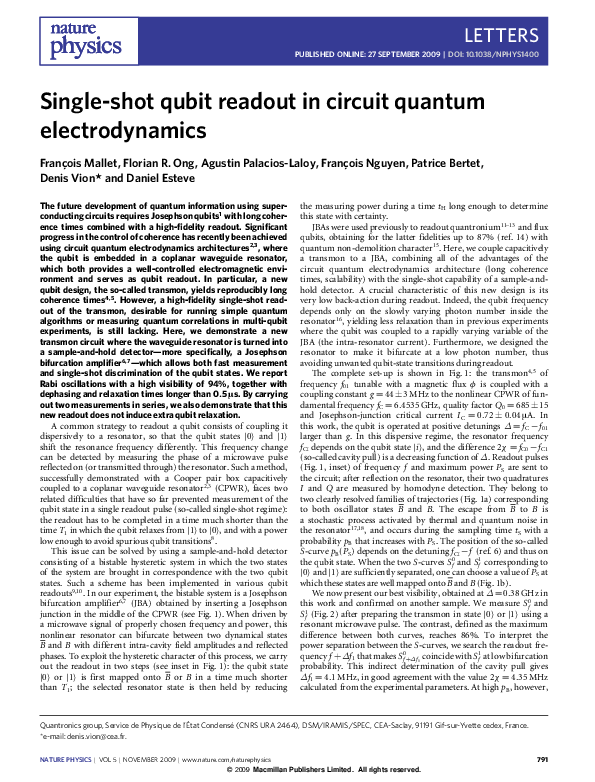 (PDF) Single-shot qubit readout in circuit quantum electrodynamics