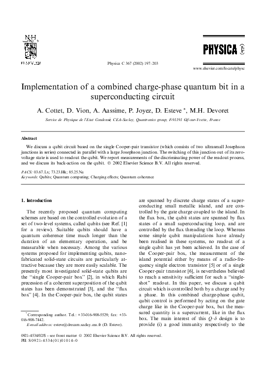 (PDF) Implementation of a combined charge-phase quantum bit in a superconducting circuit