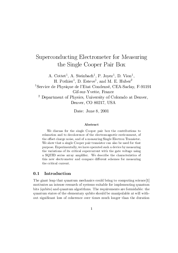 (PDF) Superconducting Electrometer for Measuring the Single Cooper Pair Box