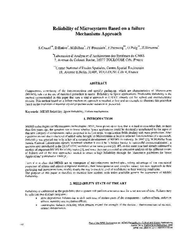 (PDF) Reliability of Microsystems Based on a failure Mechanisms Approach