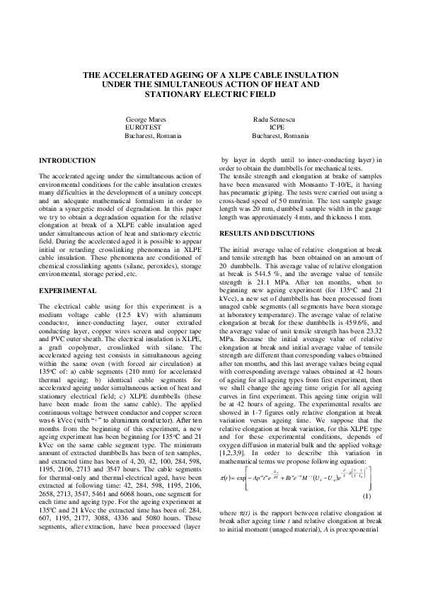 (PDF) The accelerated ageing of a XLPE cable insulation under the ...