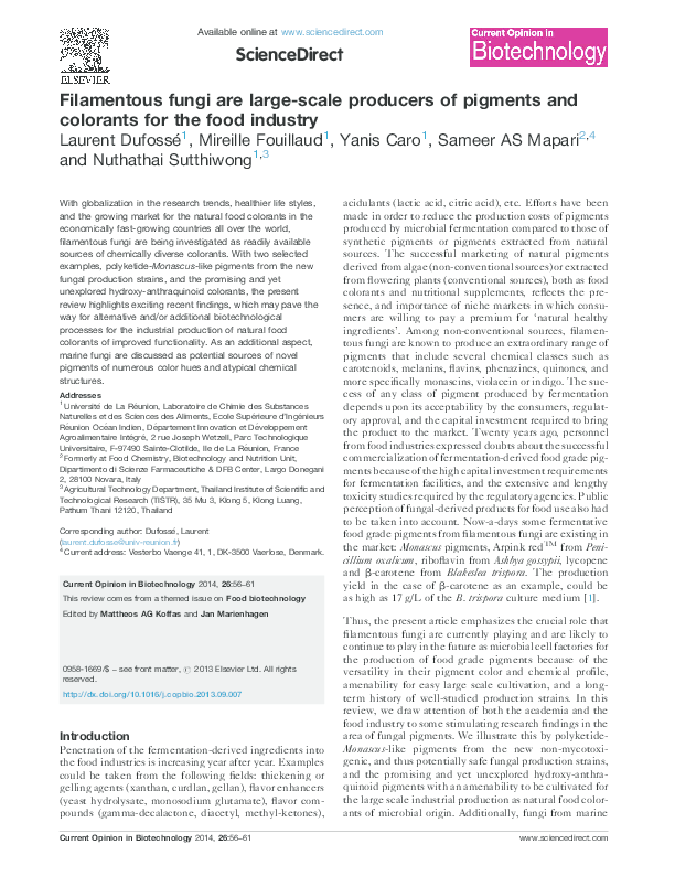 (PDF) Filamentous fungi are large-scale producers of pigments and colorants for the food industry