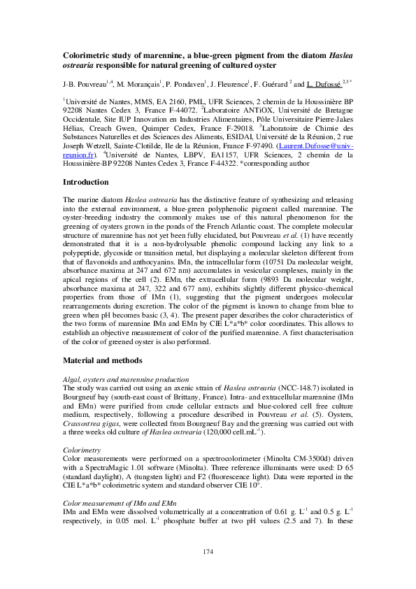 (PDF) Colorimetric study of marennine a blue-green pigment from the ...