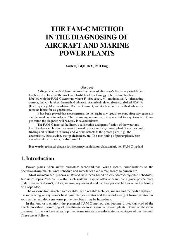 (PDF) THE FAM-C METHOD IN THE DIAGNOSING OF AIRCRAFT AND MARINE POWER ...