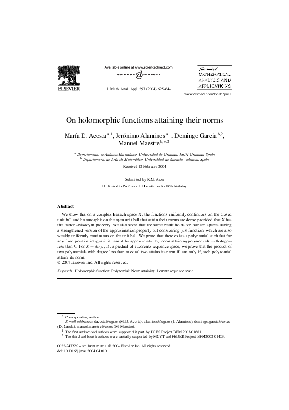 (PDF) On holomorphic functions attaining their norms