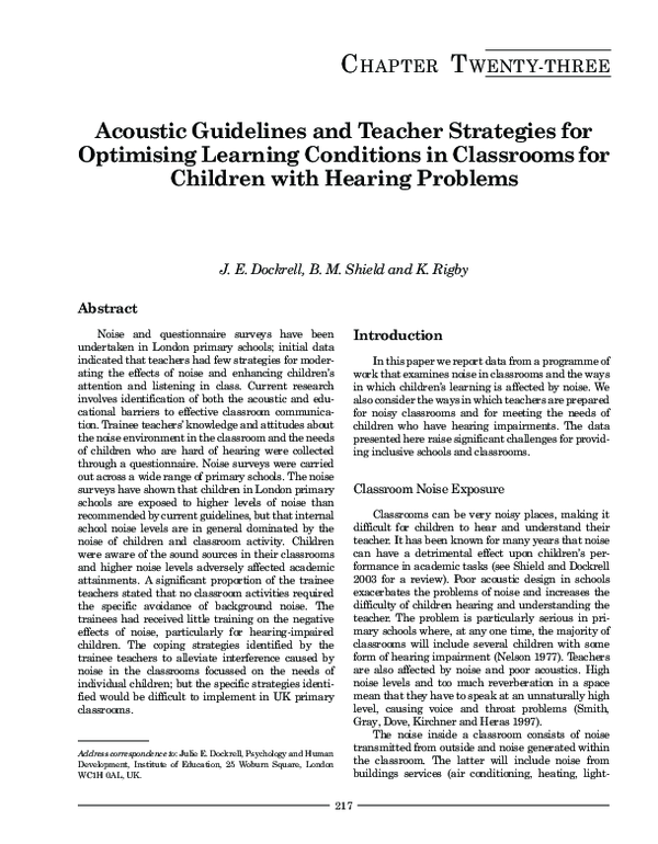 (PDF) Acoustic Guidelines and Teacher Strategies for Optimising ...