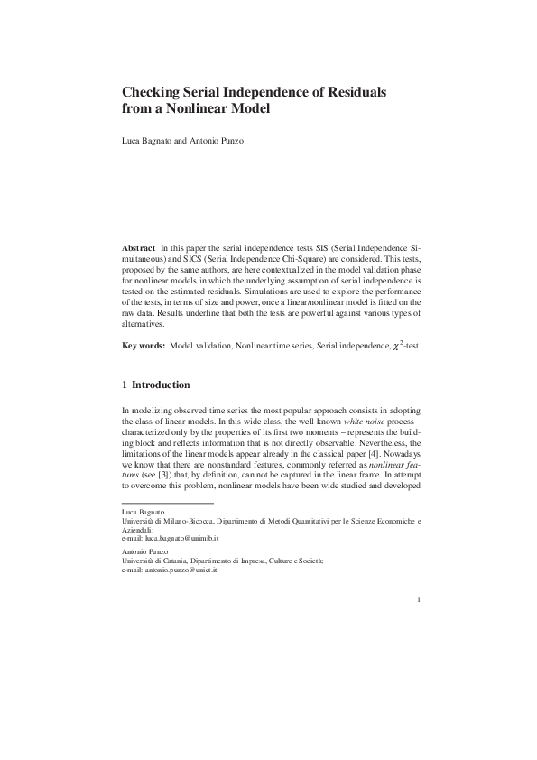 (PDF) Checking Serial Independence of Residuals from a Nonlinear Model