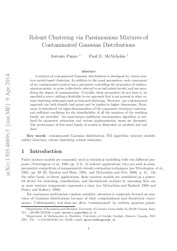 Pdf Robust Clustering Via Parsimonious Mixtures Of Contaminated Gaussian Distributions
