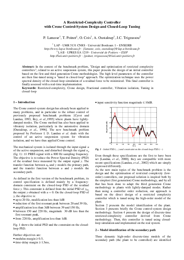 Pdf Restricted Complexity Controller With Crone Control System Design And Closed Loop Tuning