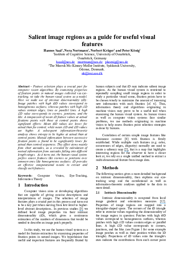 (PDF) Salient image regions as guide for useful visual features | Peter ...