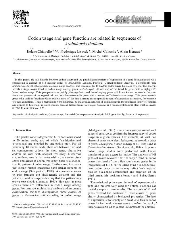 (PDF) Codon usage and gene function are related in sequences of Arabidopsis thaliana