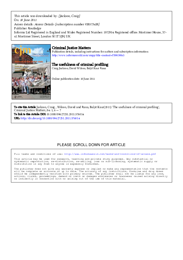 (PDF) The usefulness of criminal profiling