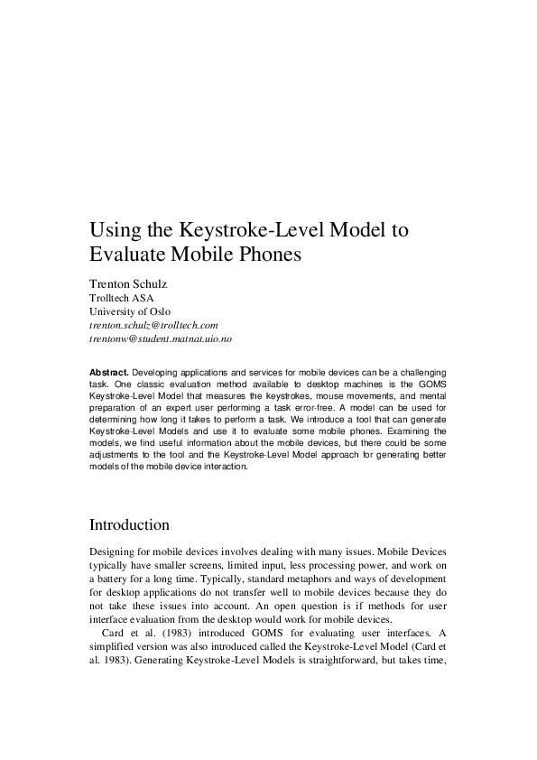 (PDF) Using the Keystroke-Level Model to Evaluate Mobile Phones