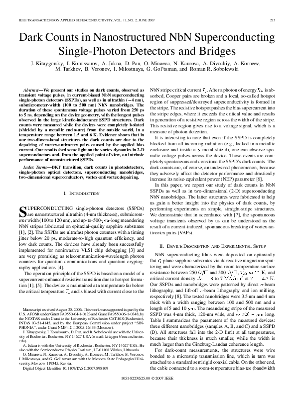 Pdf Dark Counts In Nanostructured Nbn Superconducting Single Photon Detectors And Bridges