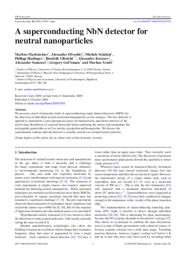 (PDF) A superconducting NbN detector for neutral nanoparticles ...