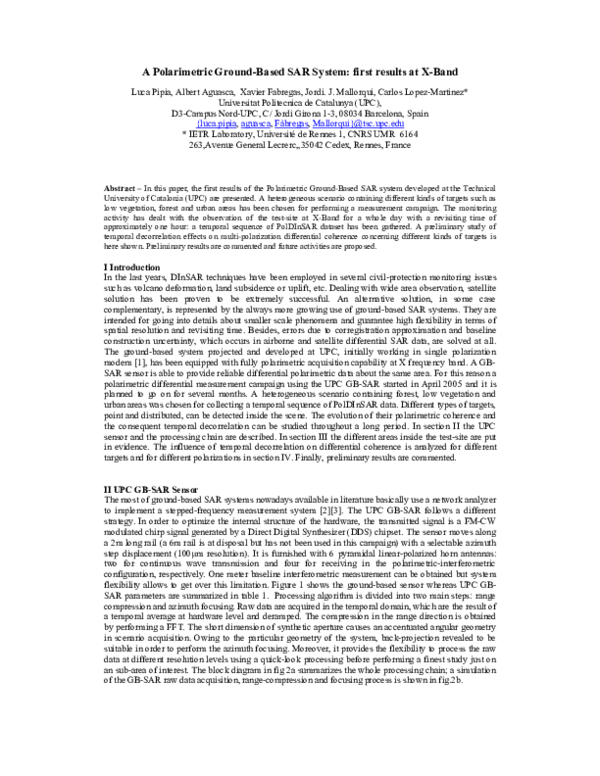 Pdf A Polarimetric Ground Based Sar System First Results At X Band