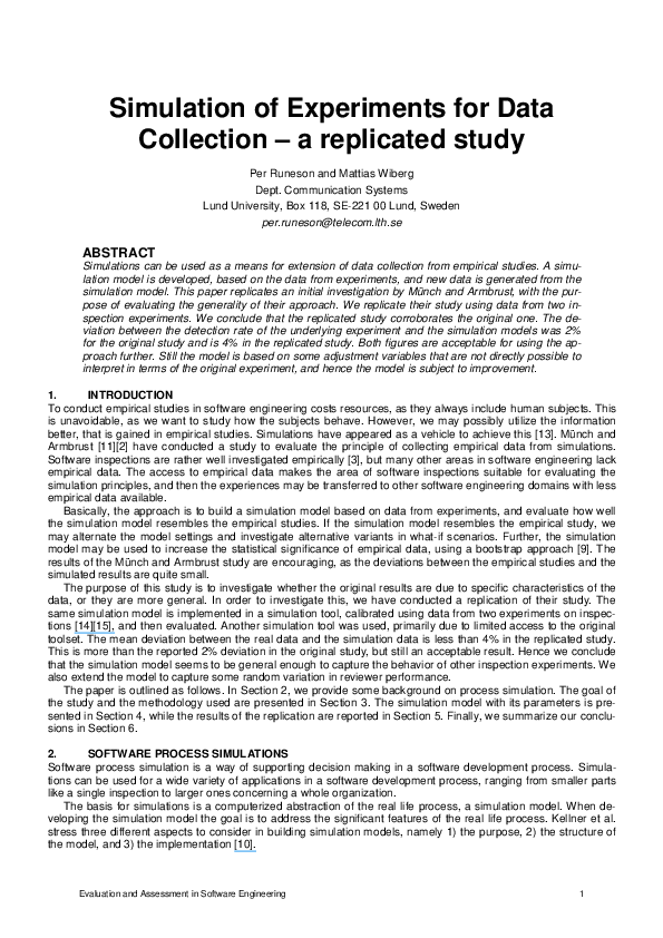 (PDF) Simulation of Experiments for Data Collection–a replicated study